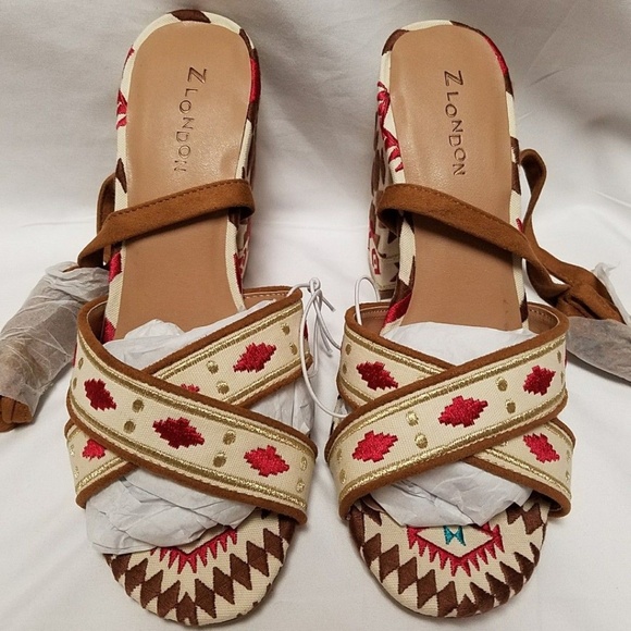 Z London | Shoes | Diamond Design Veloce Lace Up Ankle Heels Red Tan ...